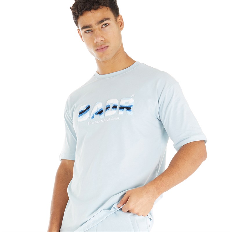 Buy BADR Mens Warped T-Shirt Dusky Blue