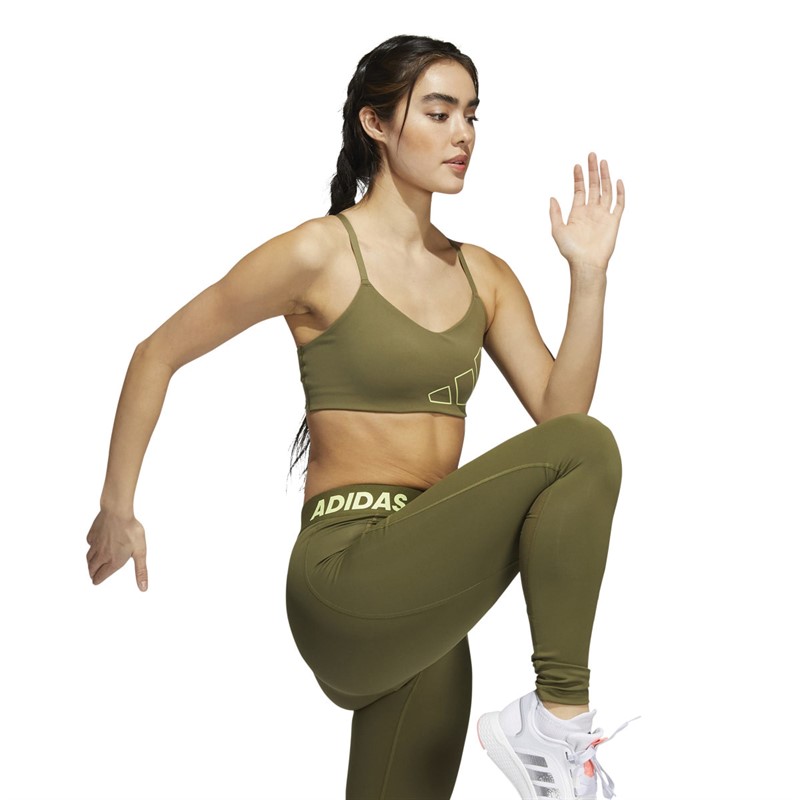 Buy adidas Womens Aeroreact Aeroready Light Support Logo Sports Bra Focus Olive/Pulse Lime