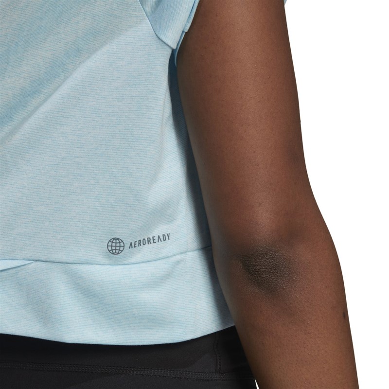 Buy adidas Womens Studio Aeroready Loose Cropped Top Almost Blue/White