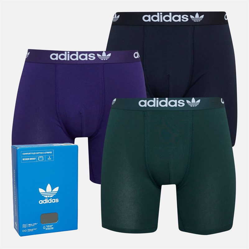 Buy adidas Originals Mens Comfort Flex 3 Stripes Three Pack Boxers Black/Khaki/Purple