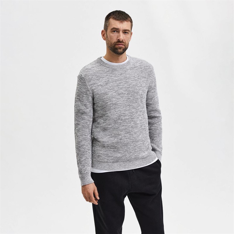 Selected Herren Homme Slhvince Bubble W Noos Pullover mit Rundhalsausschnitt Hellgraumeliert