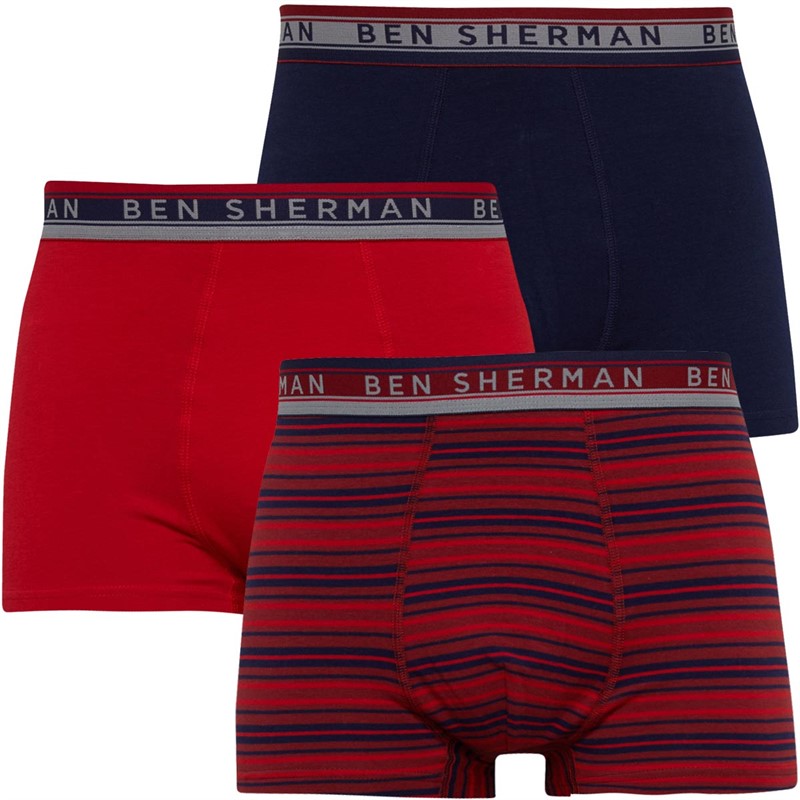 Buy Ben Sherman Mens Dean Three Pack Trunks Redstripeblue