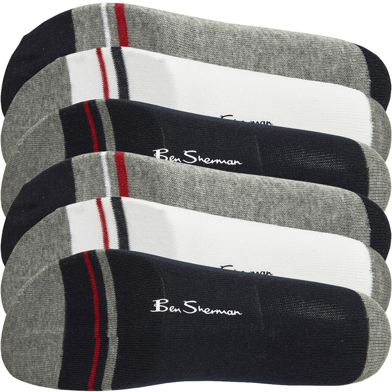 Buy Ben Sherman Mens Peppers Pride Six Pack Trainer Socks White/Navy ...