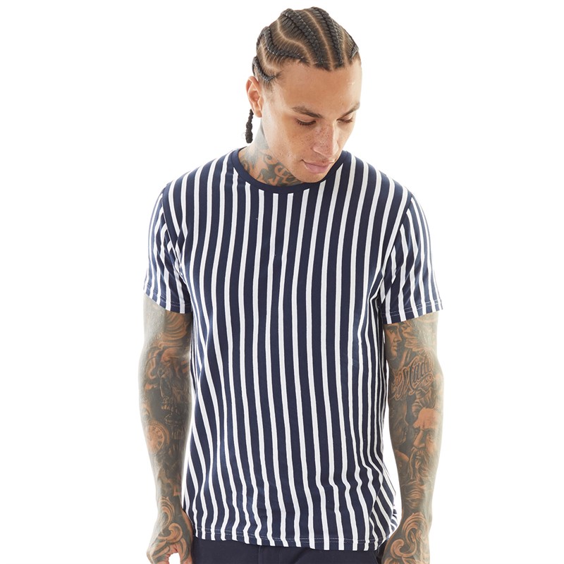 Buy Brave Soul Mens Harding Stripe T-Shirt Navy/White