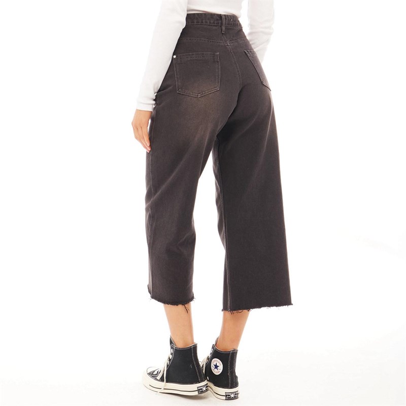 Brave Soul Damen Melody Wide Leg Raw Hem Wide Leg Jeans Dunkelgrau