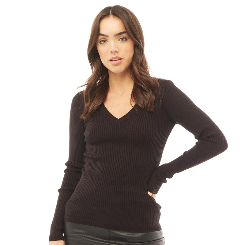 Buy Brave Soul Womens Rigby V Neck Ribbed Top Black