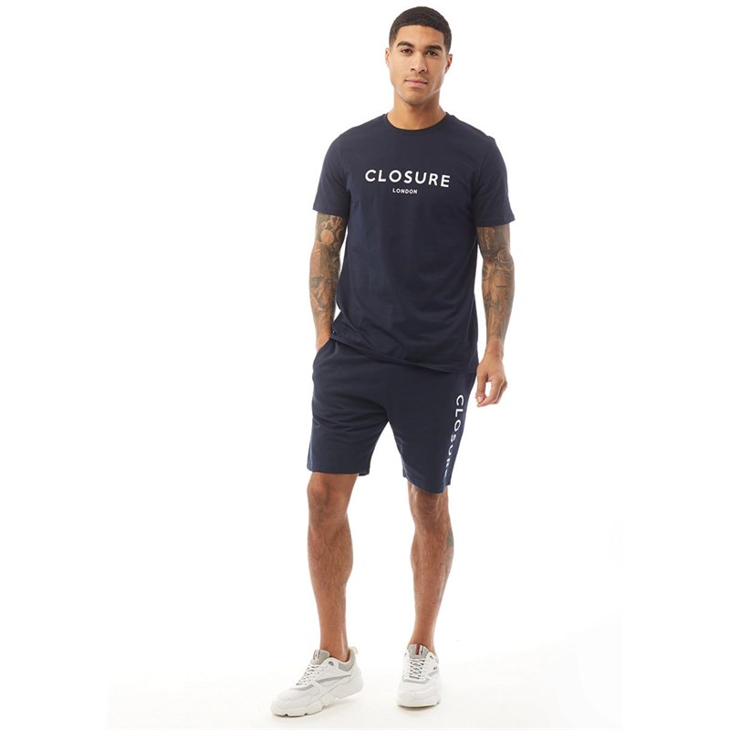 Buy Closure London Mens Block Logo T-Shirt And Shorts Twin Set Navy