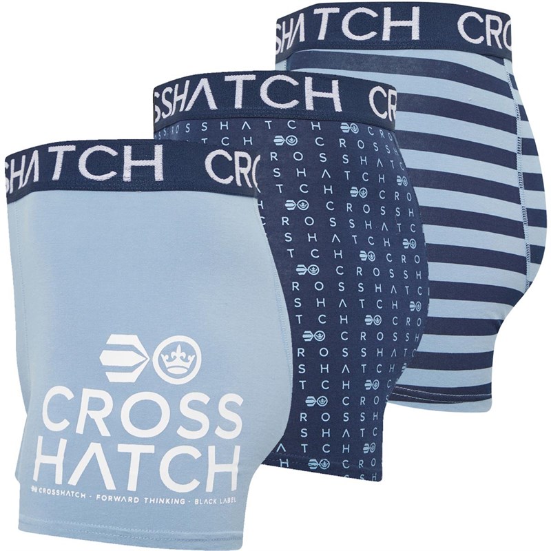 Buy Crosshatch Mens Gridline Three Pack Boxers Shorts Denim Blue
