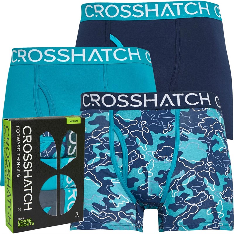 Buy Crosshatch Mens Stracts Three Pack Boxers Teal Buy Crosshatch Mens Stracts Three Pack Boxers Teal