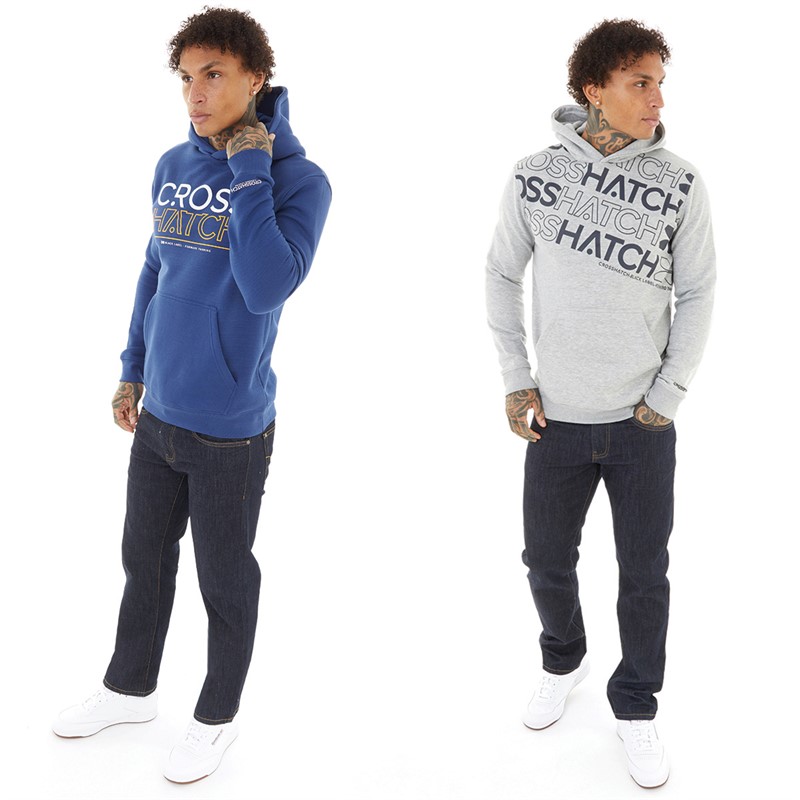 Buy Crosshatch Mens Shardo Two Pack Hoodies Navy/Grey Marl