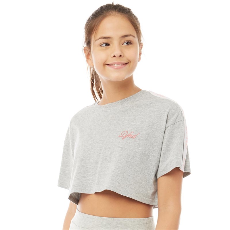 Buy DFND London Junior Girls Crush Cropped T-Shirt Grey Marl