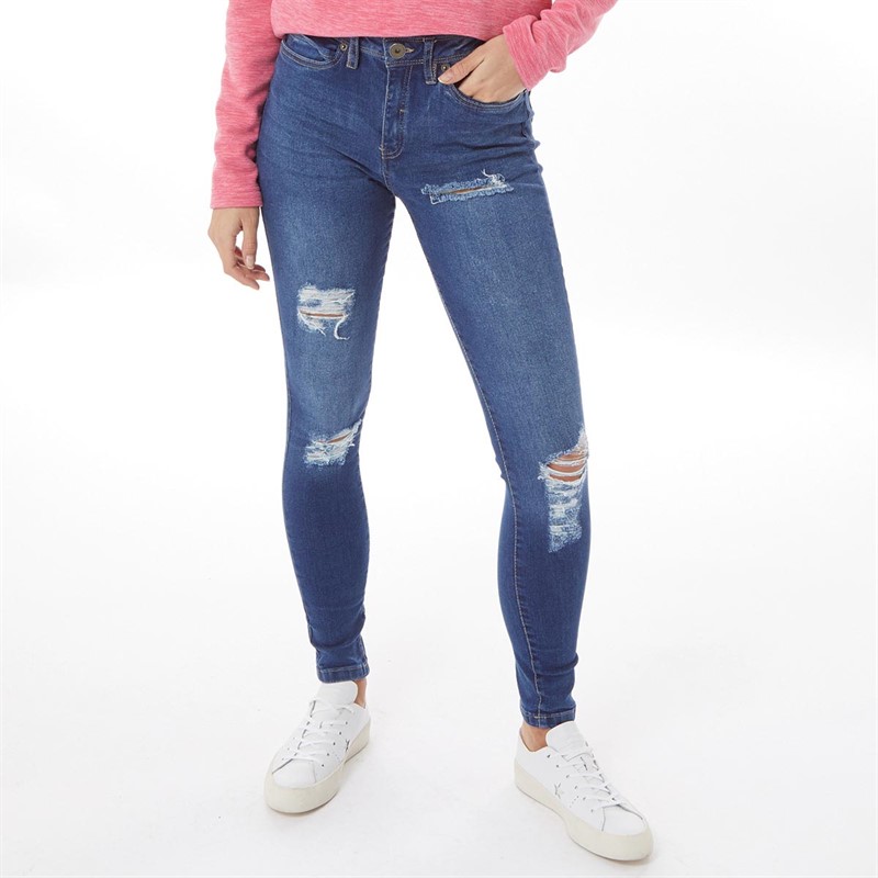 Buy Bench Womens Bn-Millie Skinny Ripped Jeans Mid Blue