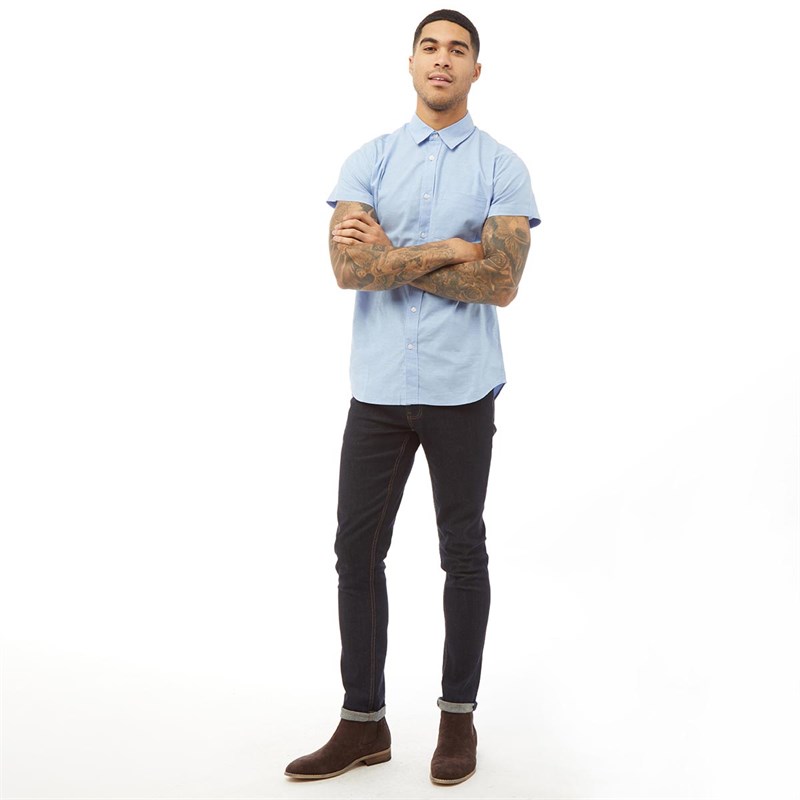Buy Fluid Mens Cotton Oxford Chambray Short Sleeve Shirt Light Blue