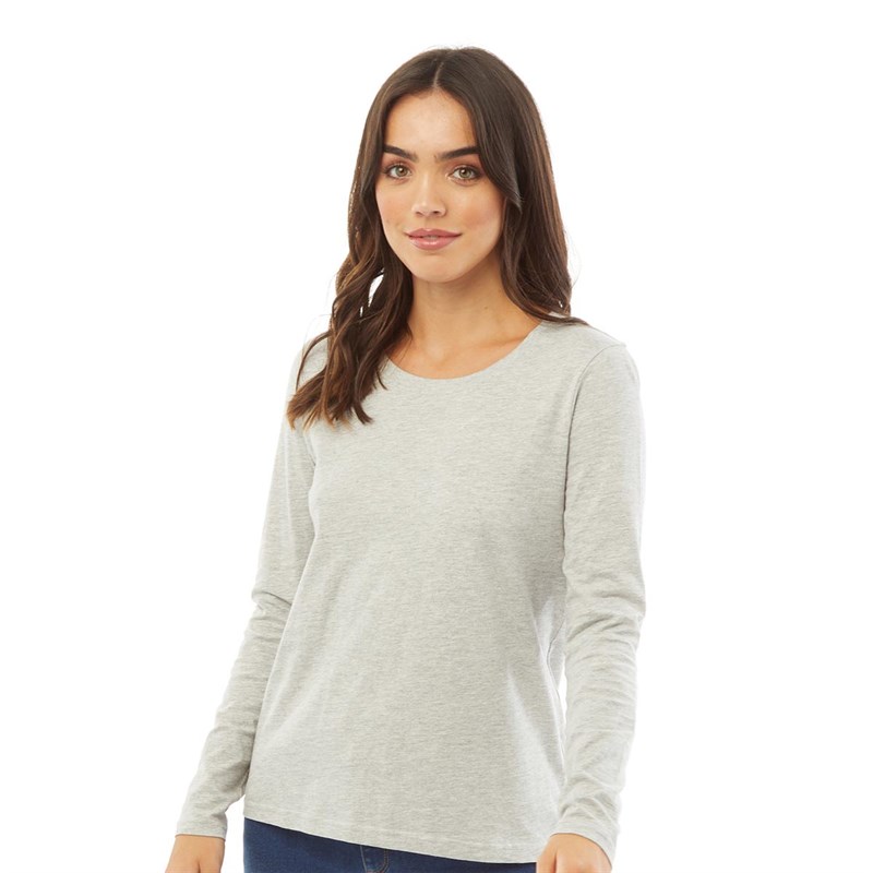 Buy Fluid Womens Scoop Neck Long Sleeve Top Grey