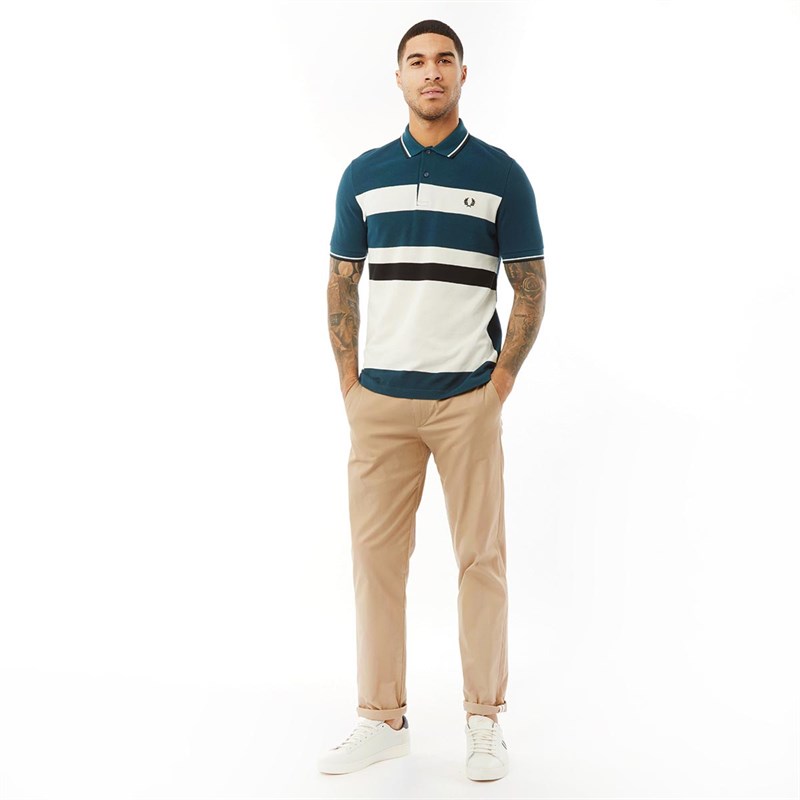 Buy Fred Perry Mens Contrast Panel Polo Petrol Dreams