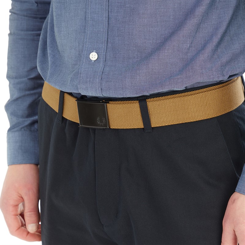Buy Fred Perry Mens Graphic Branded Webbing Belt Dark Caramel