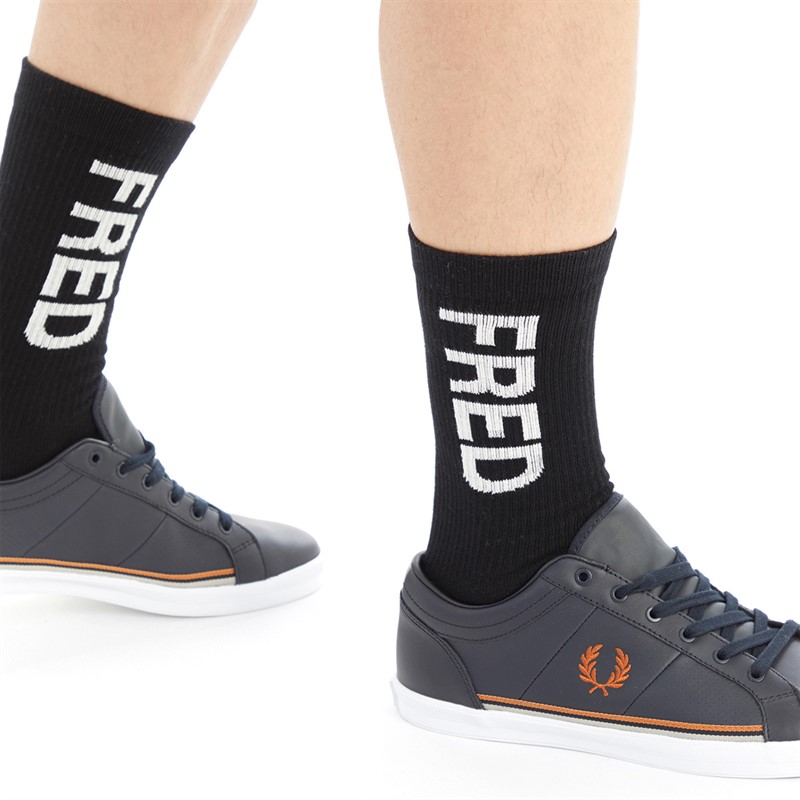 Buy Fred Perry Mens Branded Rib Socks Black