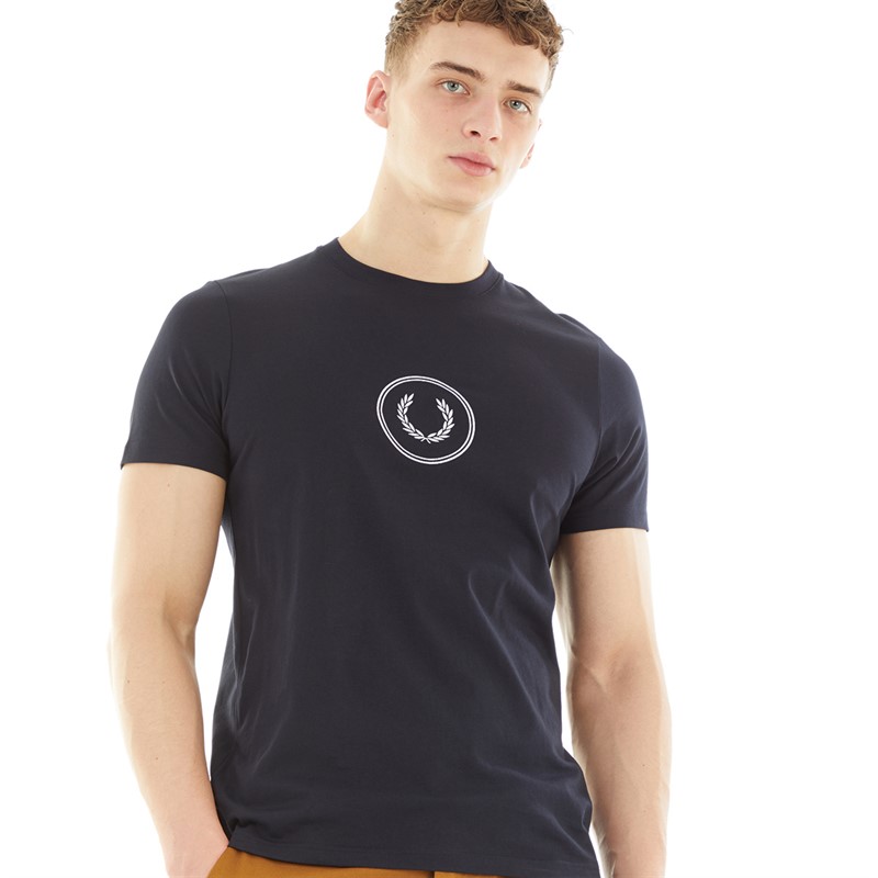 Buy Fred Perry Mens Circle Branding T-Shirt Navy