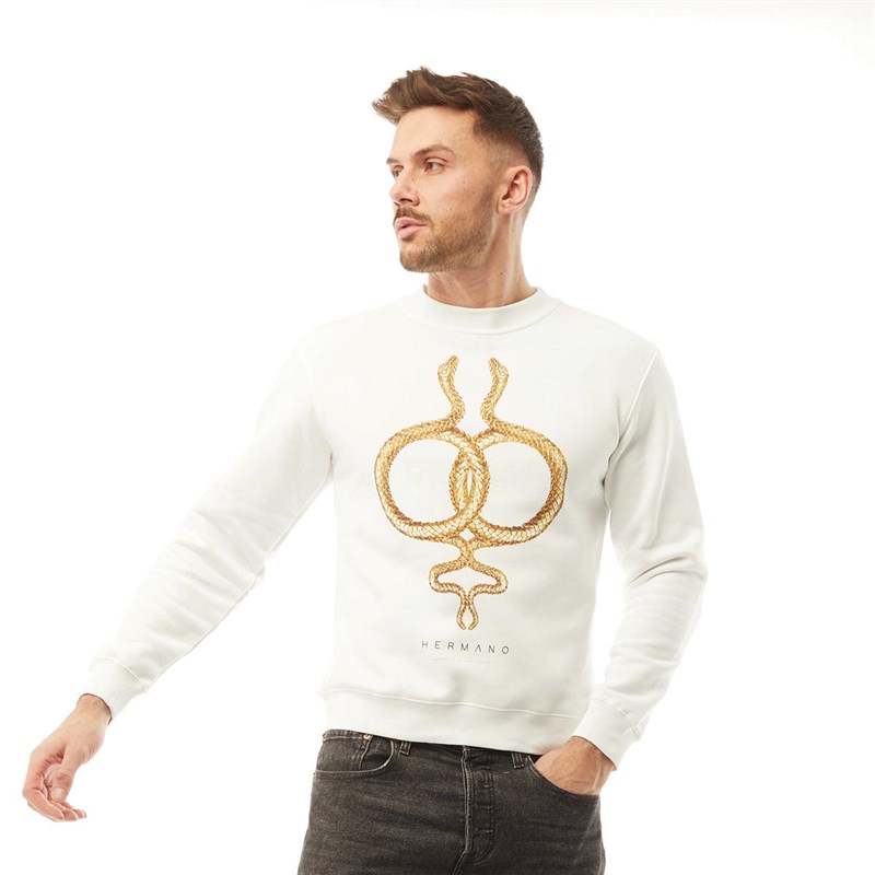 Buy HERMANO Mens Sweat Snake Design Crew Neck Sweatshirt White