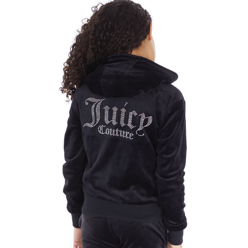 Buy Juicy Couture Girls Diamante Velour Zip Thru Hoodie Jet Black