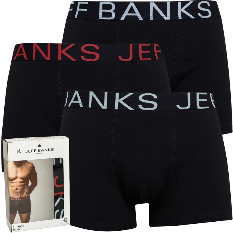 Buy Jeff Banks Mens Three Pack Trunks Black/Green/Coral/Blue