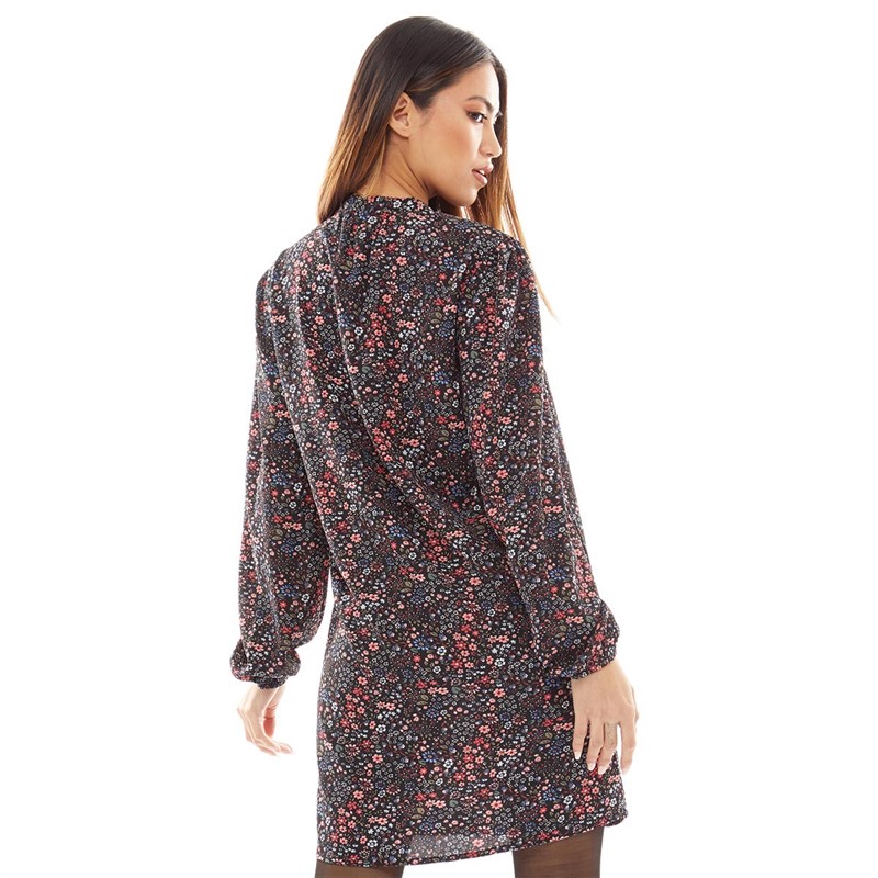 Buy Jacqueline De Yong Womens Jdypernille Long Sleeve Half Placket Dress 6 Black W Flowermix