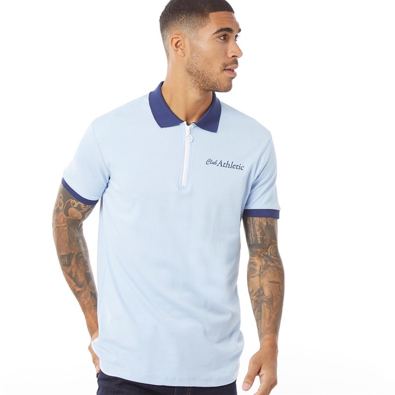 Buy JACK AND JONES Mens Club Zip Polo Powder Blue