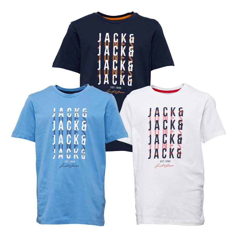 Buy JACK AND JONES Boys Delvin Three Pack T-Shirts Navy Blazer/Pacific ...