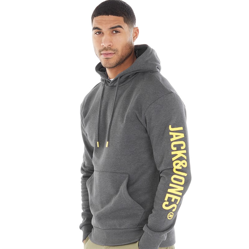 Buy JACK AND JONES Mens Runner Hoodie Dark Grey Melange