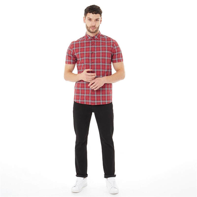 Buy Kangaroo Poo Mens Checked Short Sleeve Shirt Red