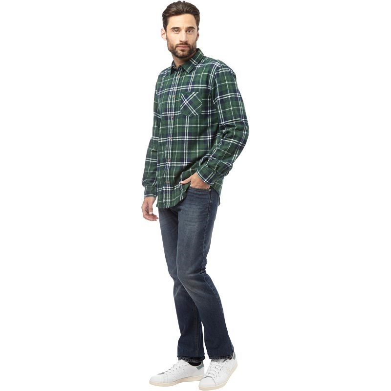 Buy Kangaroo Poo Mens Printed Check Long Sleeve Shirt Green/Navy/White