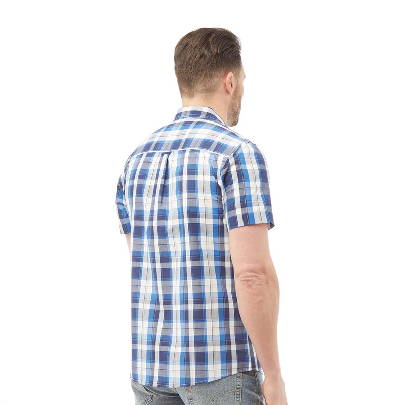 Buy Kangaroo Poo Mens Cotton Yarn Dyed Checked Short Sleeve Shirt Navy/Royal