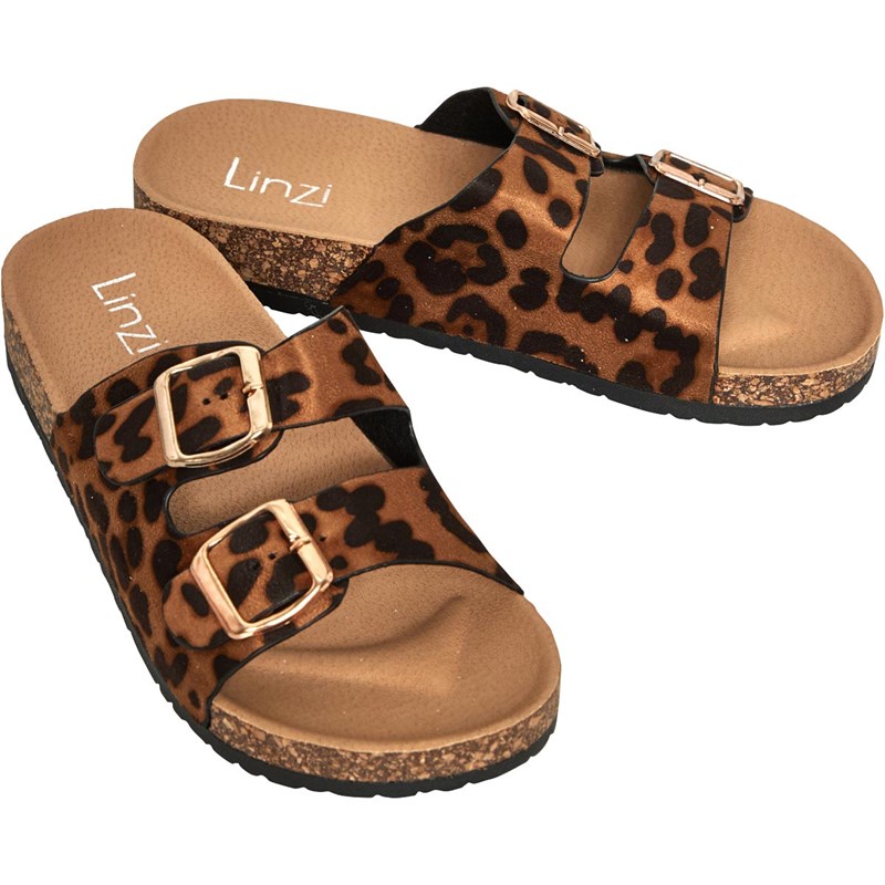 Buy Linzi Womens Denise Sliders Leopard