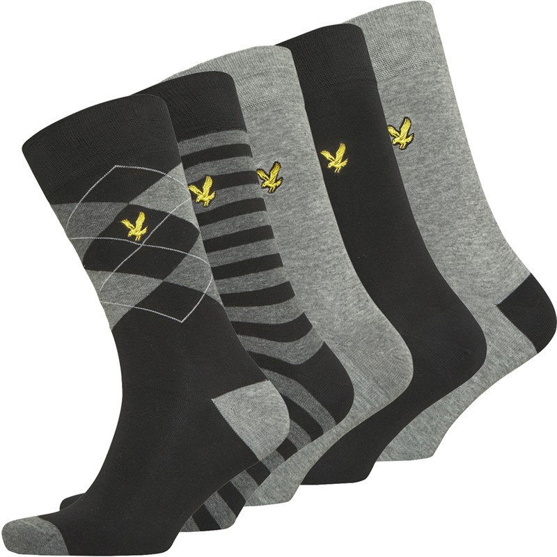 Buy Lyle And Scott Vintage Mens Harold Five Pack Socks Grey Marl/Argyle ...