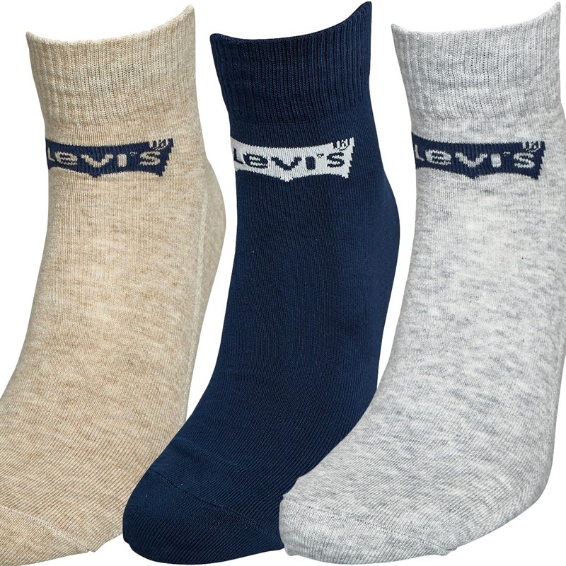 Buy Levi's Mens Mid Cut Batwing Logo Three Pack Socks Beige Combo