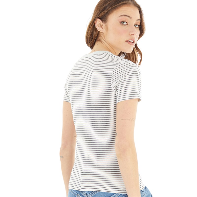 Buy Levi's Womens Rib Striped T-Shirt Pencil Stripe Peach Melba