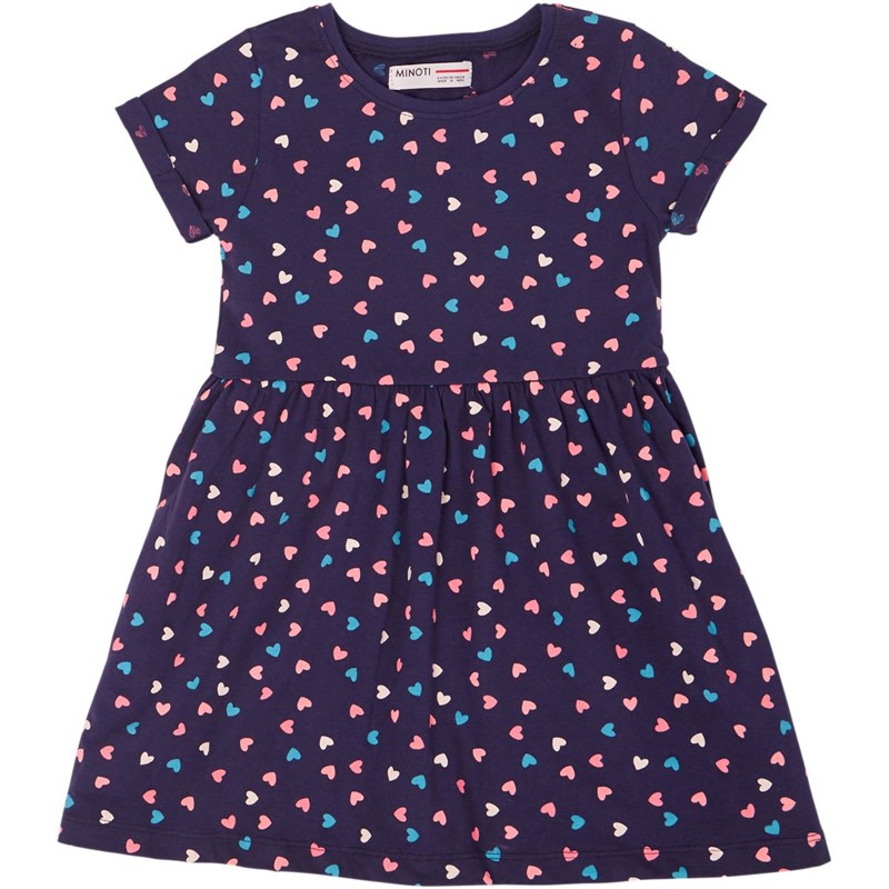Buy MINOTI Girls Hearts Dress With Turn Up Navy