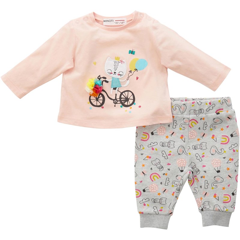 Buy MINOTI Girls Long Sleeve Top And JogPants Set Pink Grey