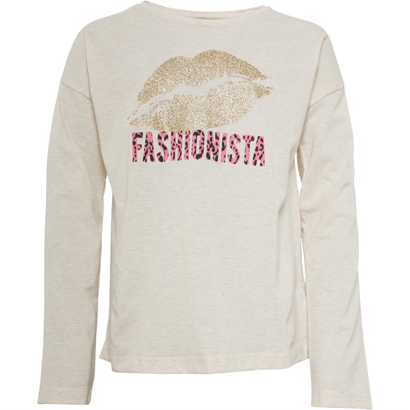 Buy MINOTI Girls Basic Fashionista Graphic Long Sleeve Top Oatmeal Marl