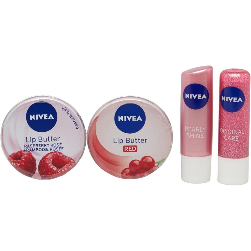 Buy Nivea Luscious Lips T Set 2 X Lip Balm Red And Raspberry And Tin Multi