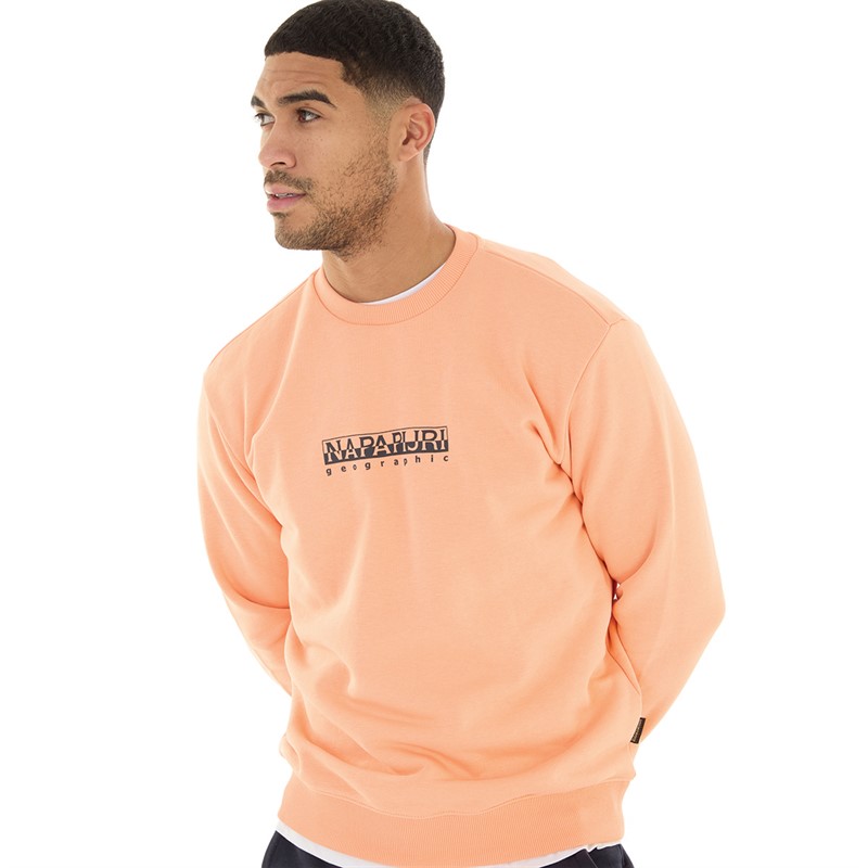 Buy Napapijri Mens Box Logo Crew Neck Sweatshirt Pink Salmon