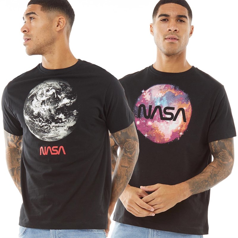 Buy Nasa Mens Pack C Two Pack T Shirts Black