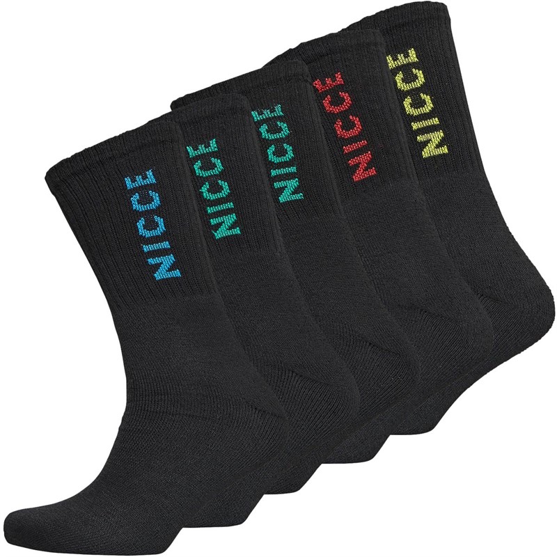 Buy NICCE Mens Herrin Five Pack Crew Socks Black