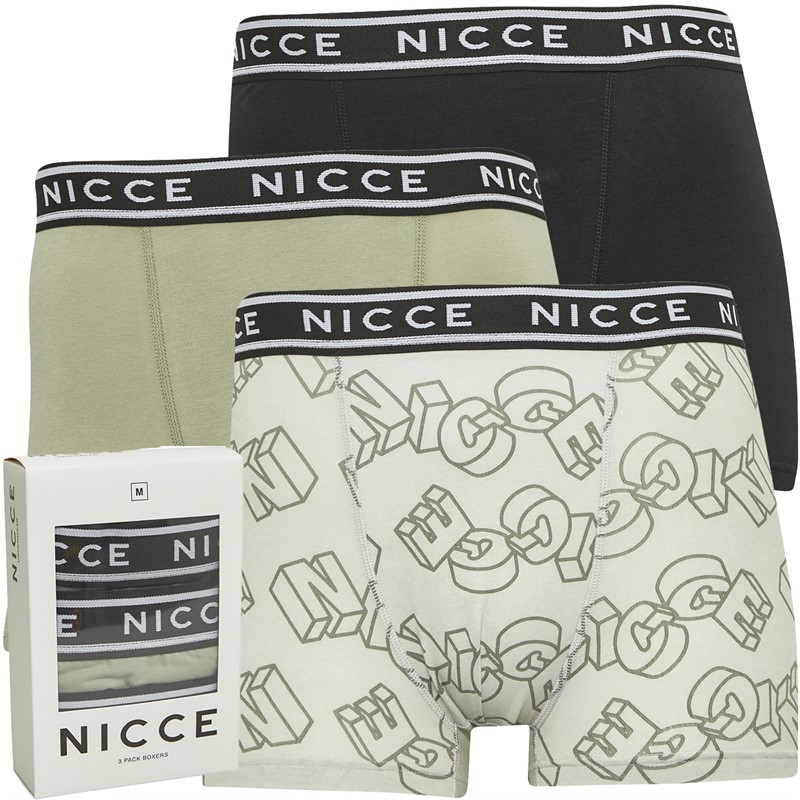 Buy NICCE Mens Wesson Three Pack Boxers Khaki Aop/Khaki/Black