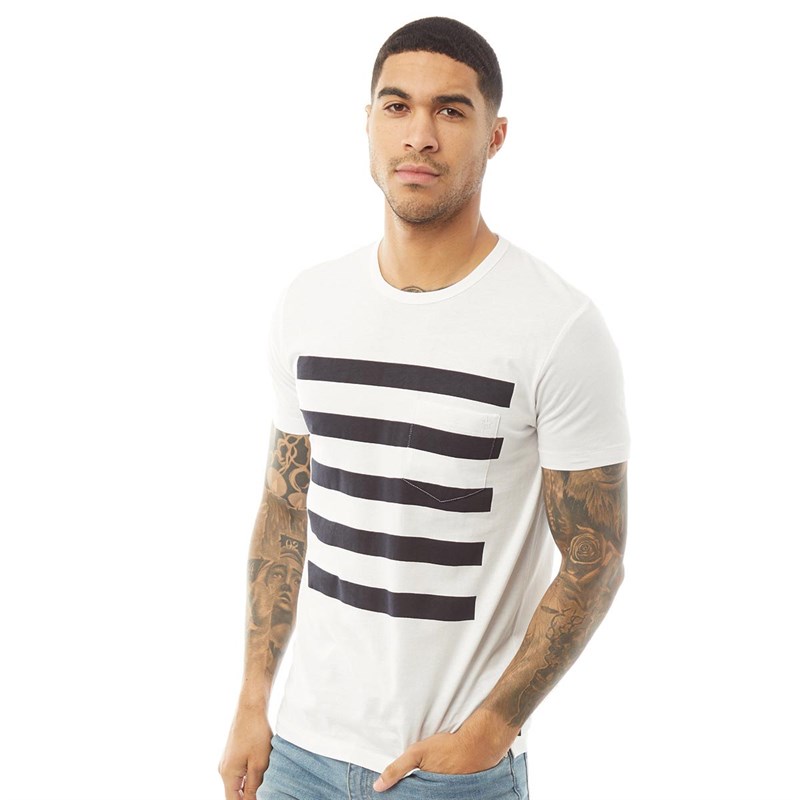 Buy French Connection Mens 5 Stripe T-Shirt White/Marine
