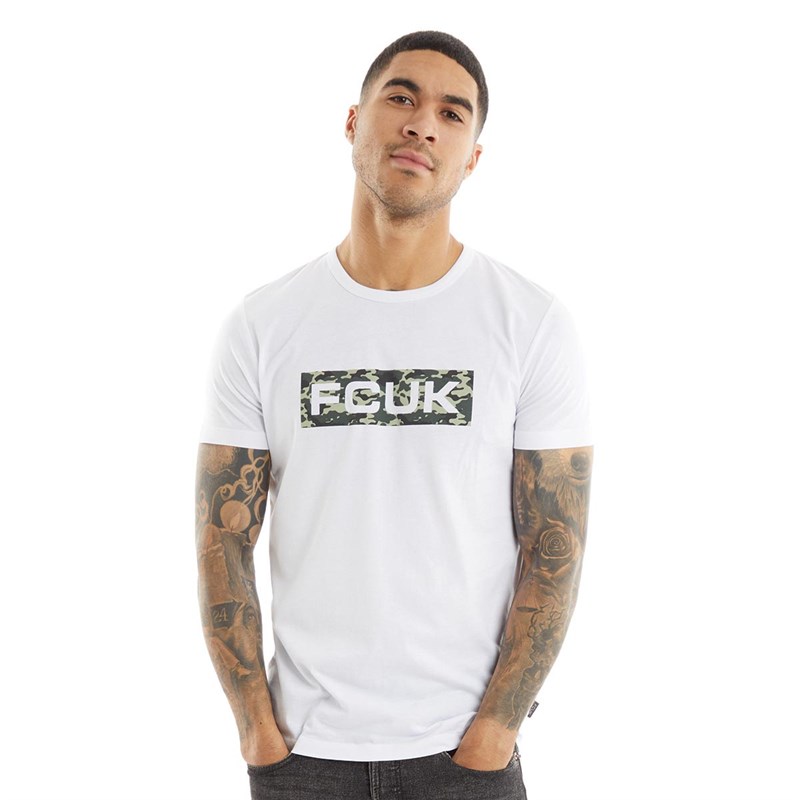 Buy French Connection Mens FCUK Box 2 T-Shirt White/Camo