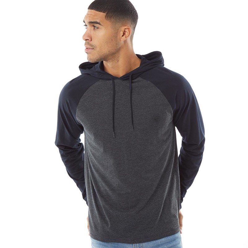 Buy French Connection Mens Hooded Raglan Long Sleeve Top Charcoal