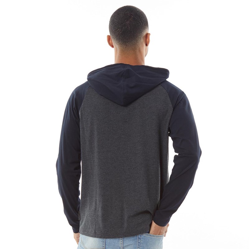 Buy French Connection Mens Hooded Raglan Long Sleeve Top Charcoal