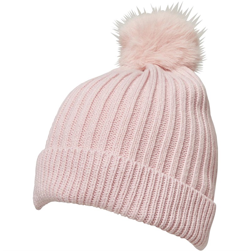 Buy French Connection Womens Rib Knit Faux Bobble Beanie Chalk Pink
