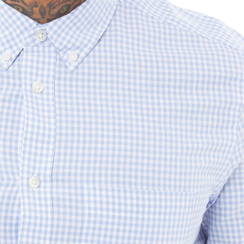 Buy French Connection Mens Checked And Striped Shirt Sky Gingham